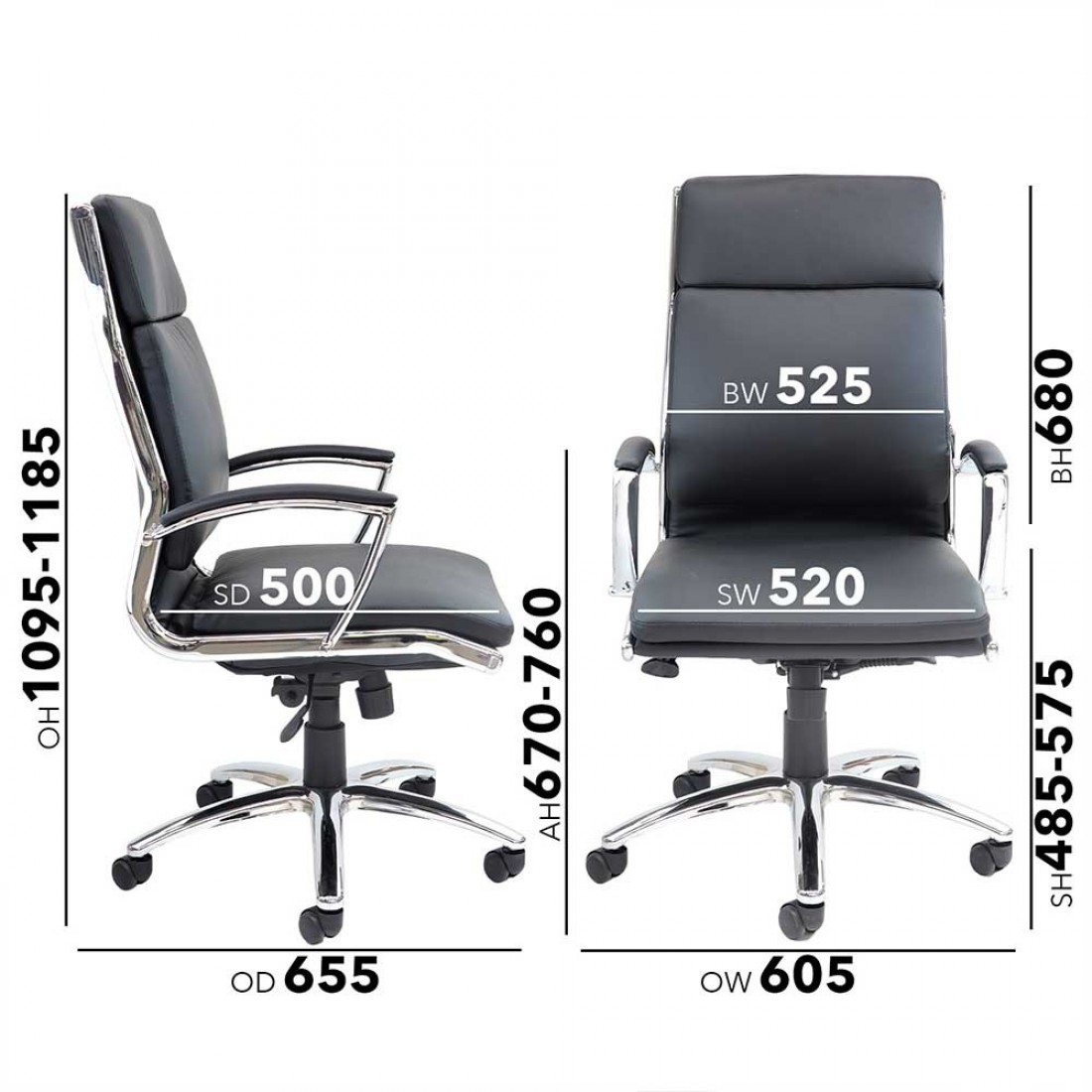 SIENNA - Contemporary Chrome/ Black Faux Leather Executive Office Chair