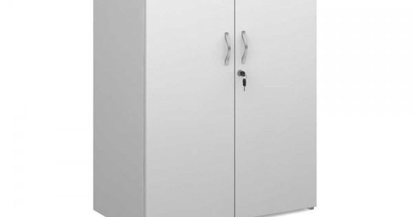 UNIVERSAL 2 Shelf Double Door Lockable Office Storage Cupboard 1090mm ...