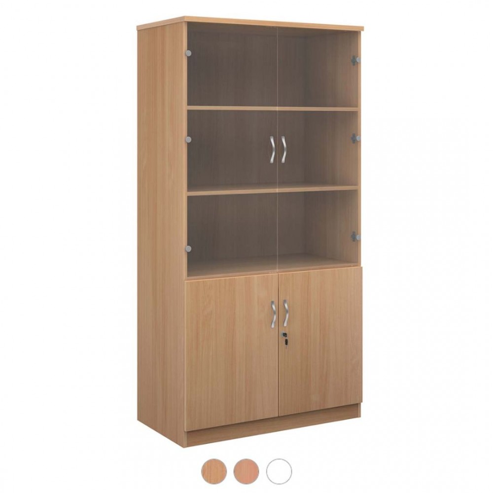 DELUXE 2000mm High Extra Deep 4 Shelf Combination Cupboard with Glass Doors
