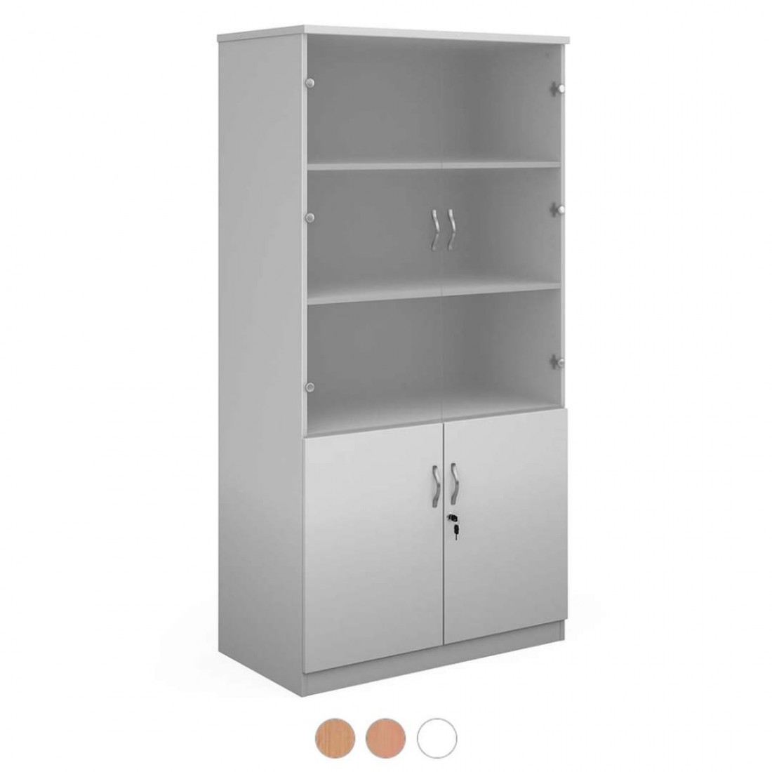 DELUXE 2000mm High Extra Deep 4 Shelf Combination Cupboard with Glass Doors