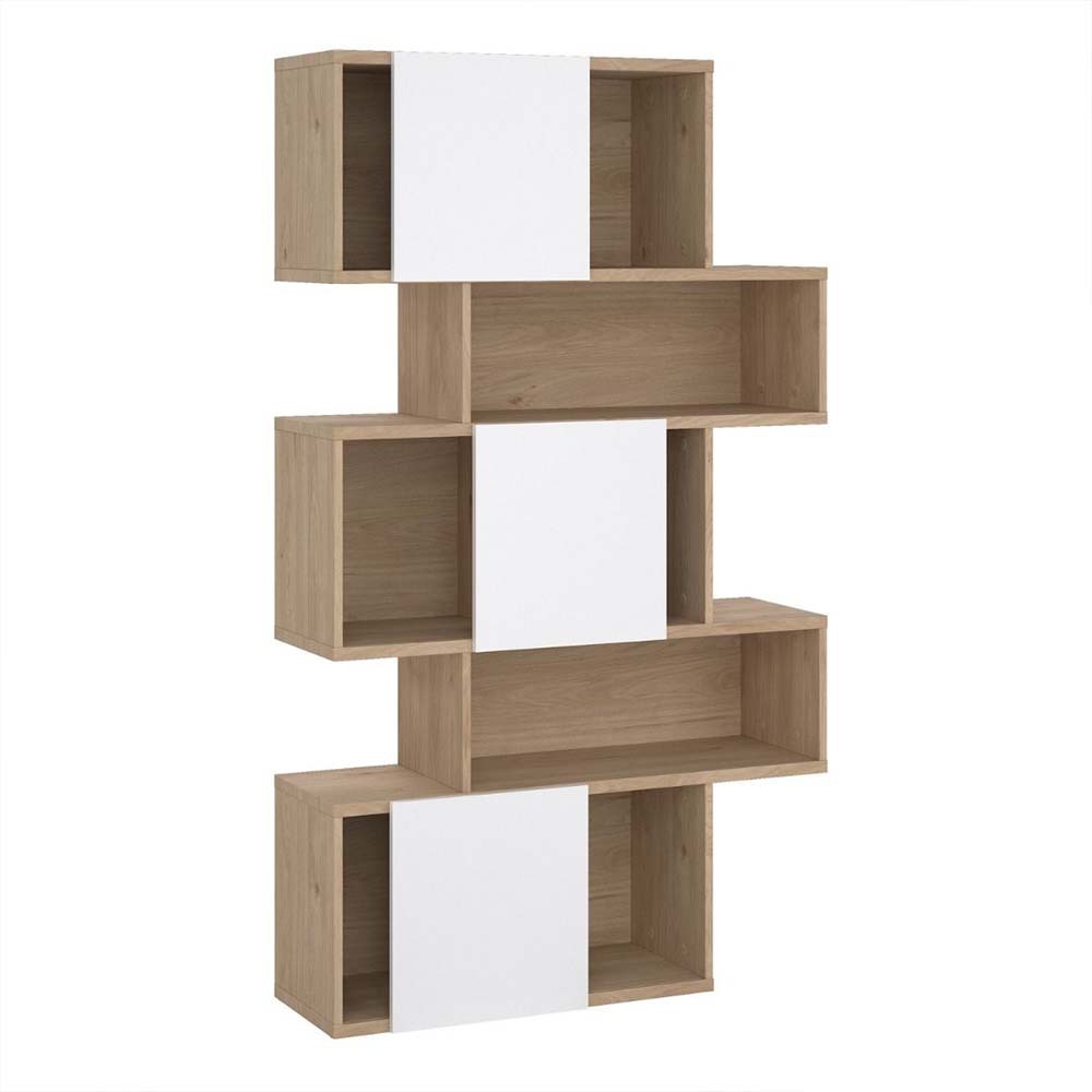 JUHL Asymmetrical Design 4 Shelf Open Bookcase in Hickory / White