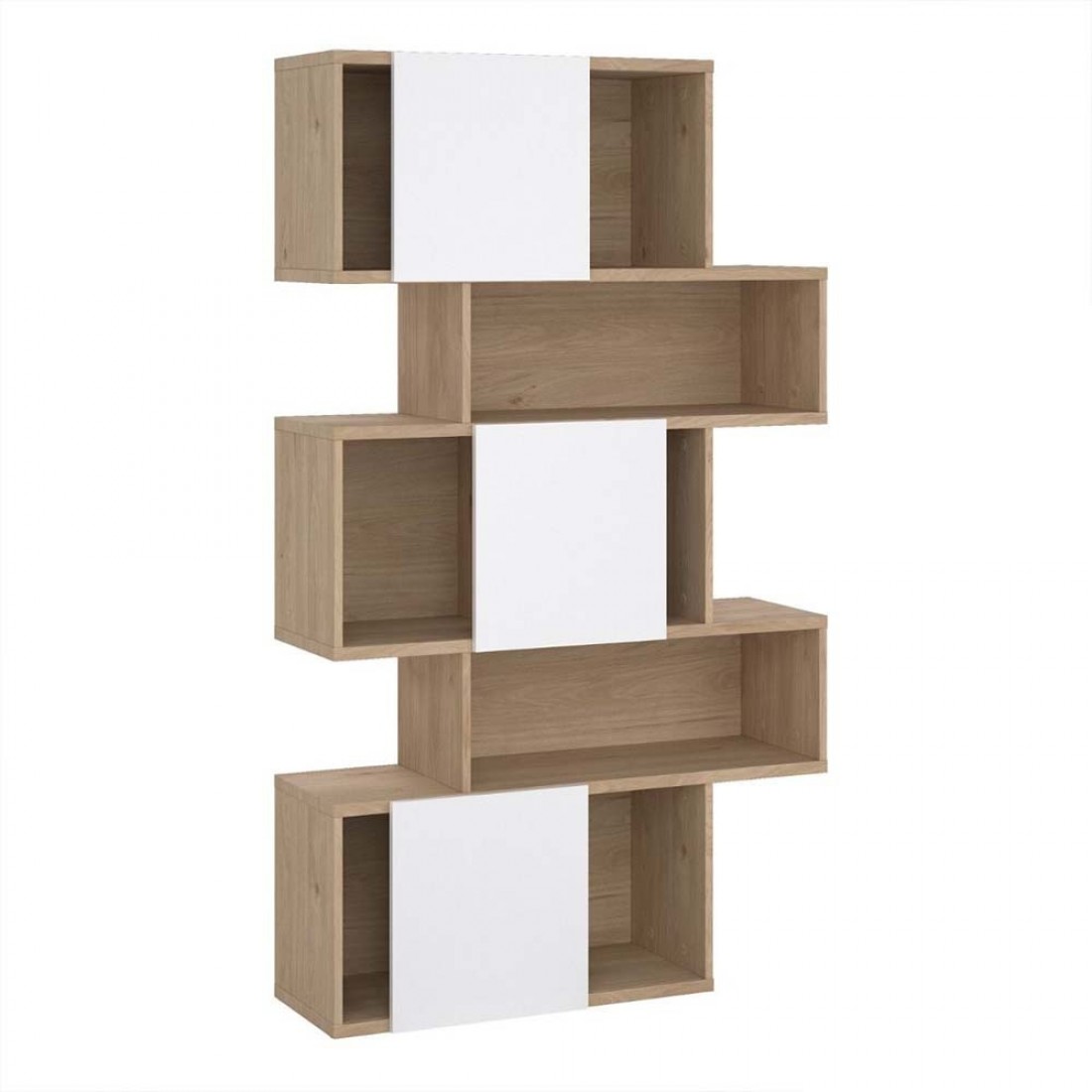 JUHL Asymmetrical Design 4 Shelf Open Bookcase in Hickory / White