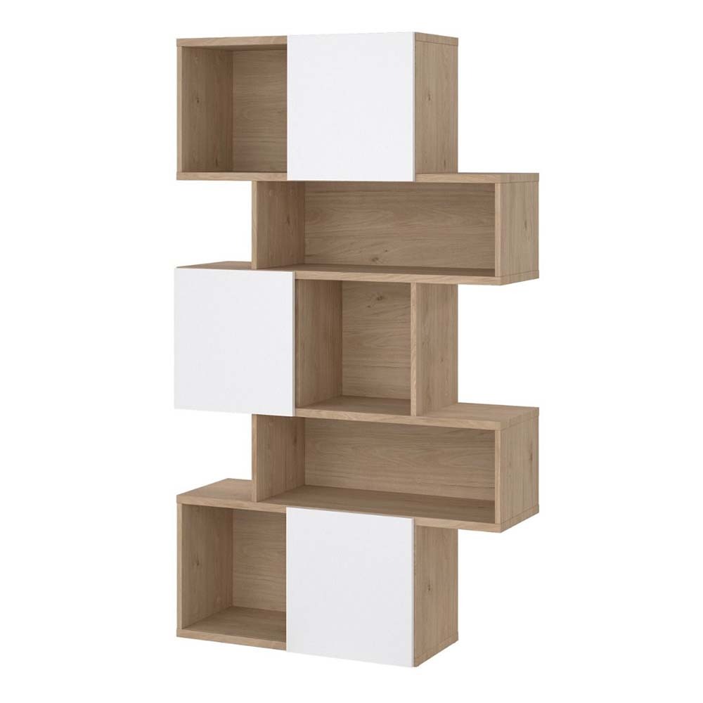 JUHL Asymmetrical Design 4 Shelf Open Bookcase in Hickory / White