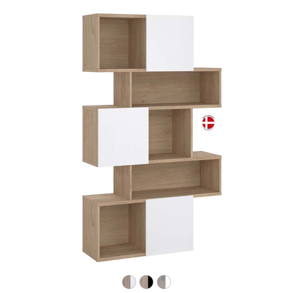 JUHL Asymmetrical Design 4 Shelf Open Bookcase in Hickory / White