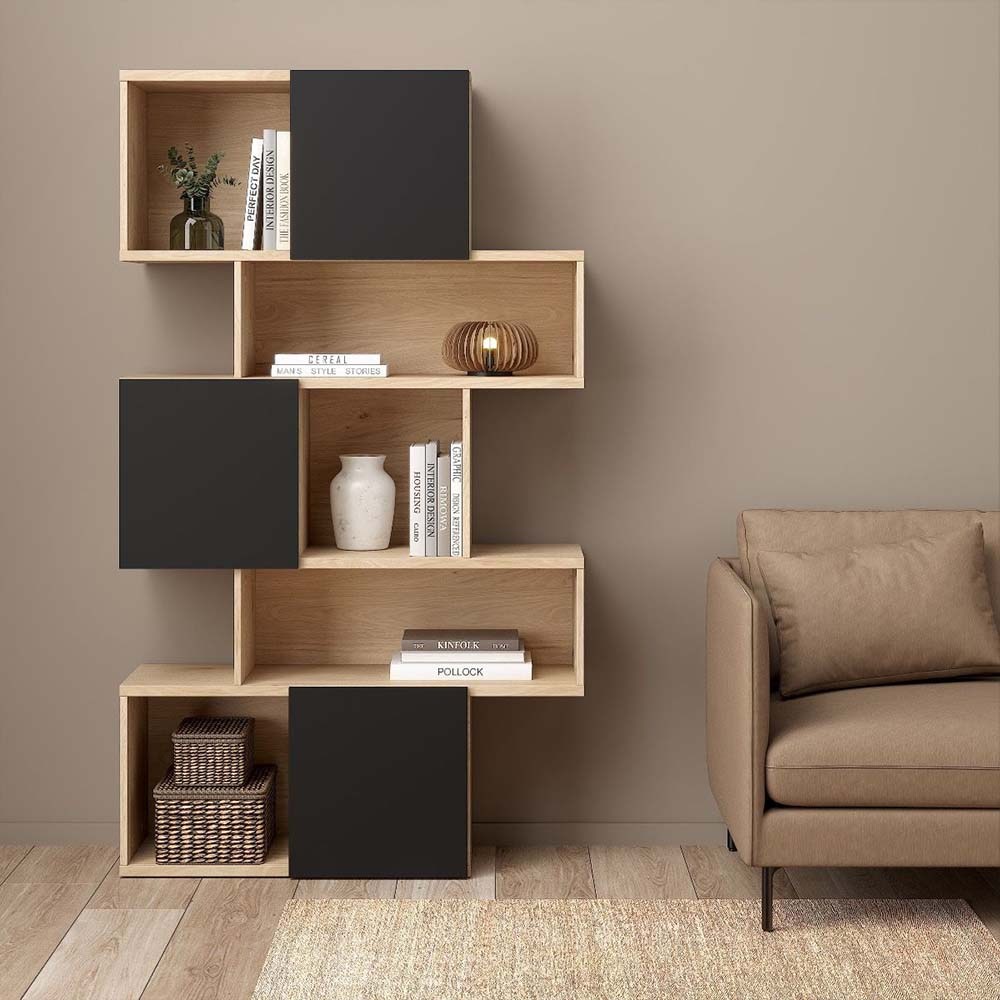JUHL Asymmetrical Design 4 Shelf Open Bookcase in Oak/ Black