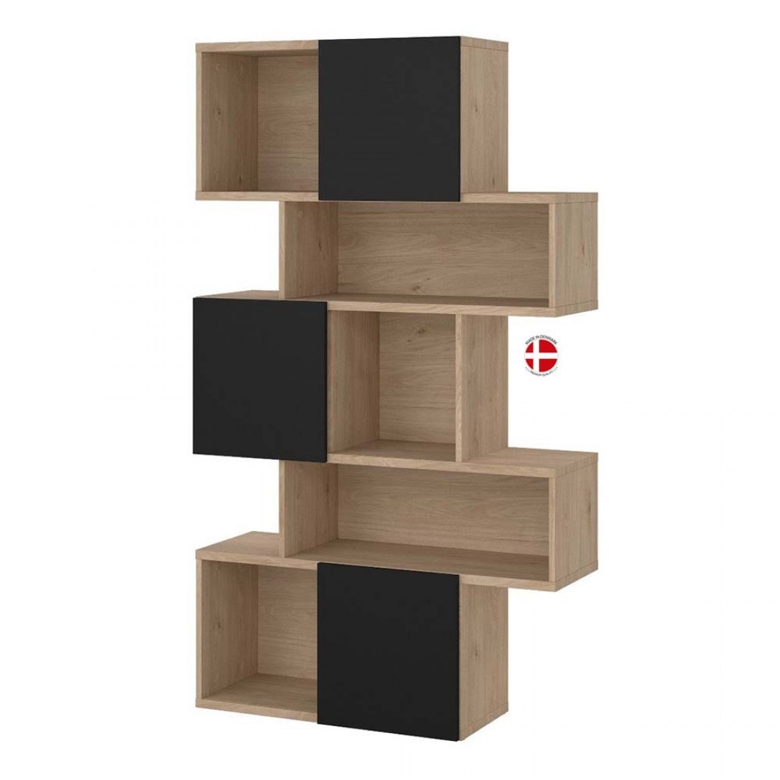 JUHL Asymmetrical Design 4 Shelf Open Bookcase in Oak/ Black