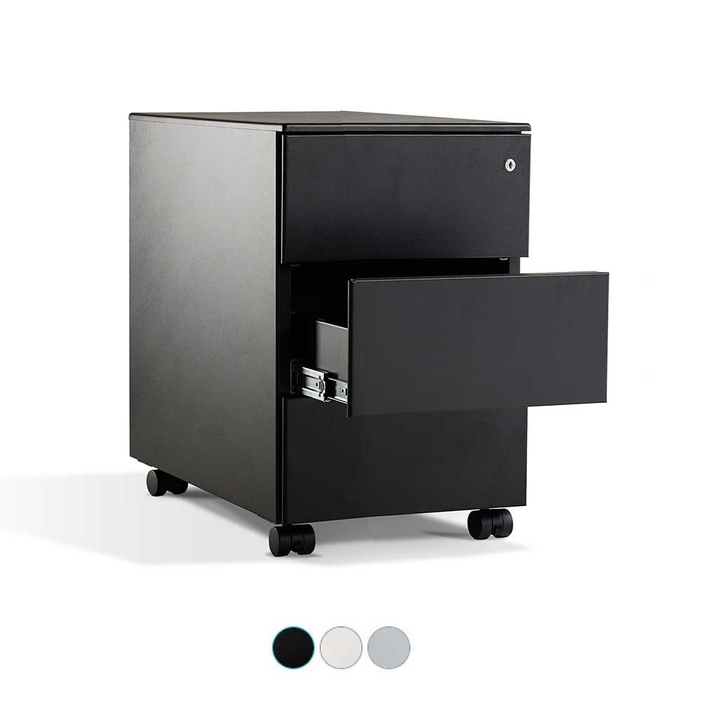 LAGRA Slimline Narrow Width 3 Drawer Steel Mobile Office Storage Pedestal