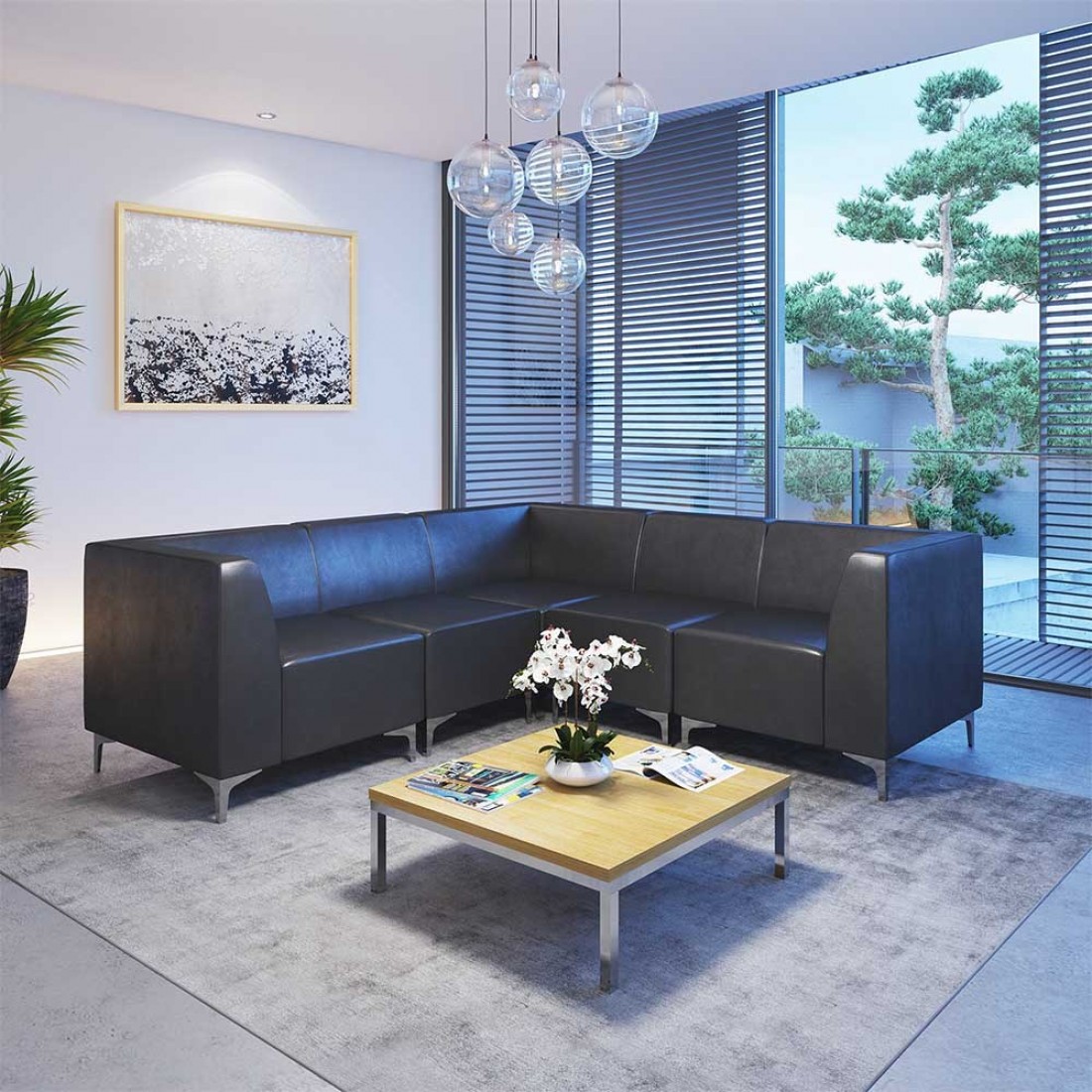 MODAL Black Faux Leather Modular Seating - Straight Unit