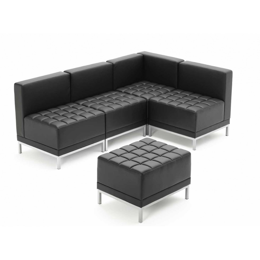 VERONA Contemporary Black Leather Modular Seating - Straight Unit